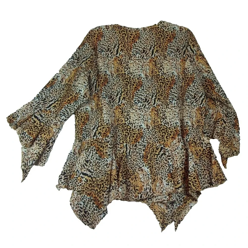 Cato | Tops | Cato Woman Leopard Print Crinkle Blouse Vneck Bell Sleeve ...
